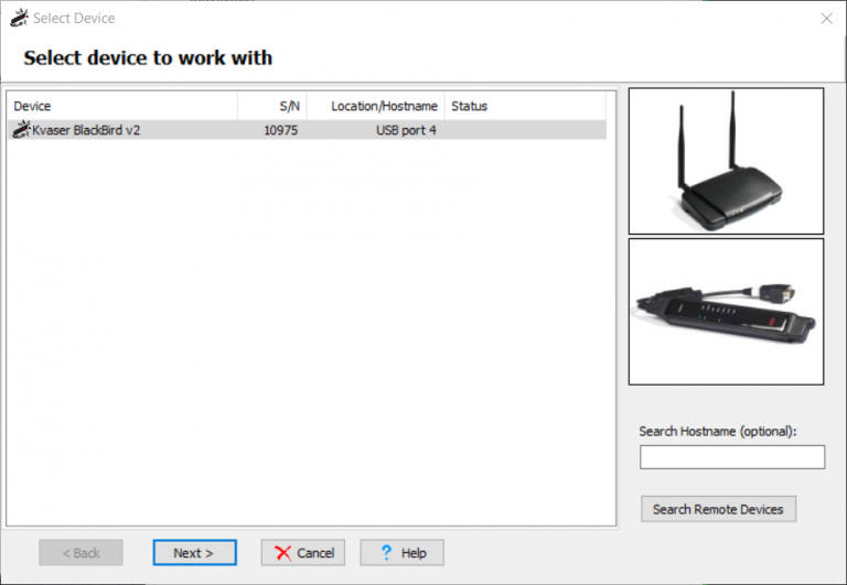 Selecting the Device - Kvaser