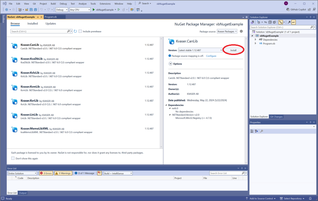 Kvaser NuGet Packages and Visual Studio - Kvaser